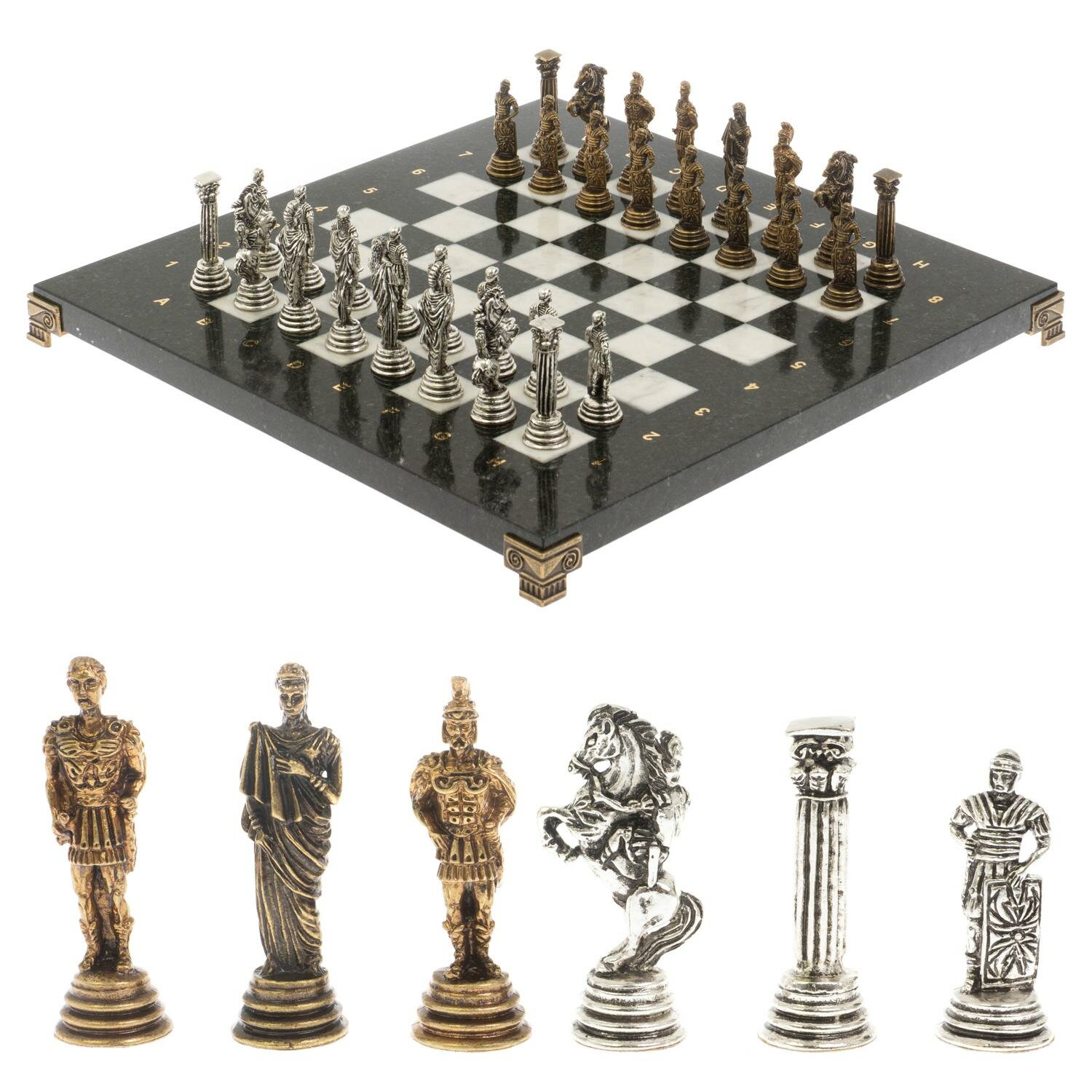 Шахматы "Римские легионеры" доска 32х32 см из мрамора 120796