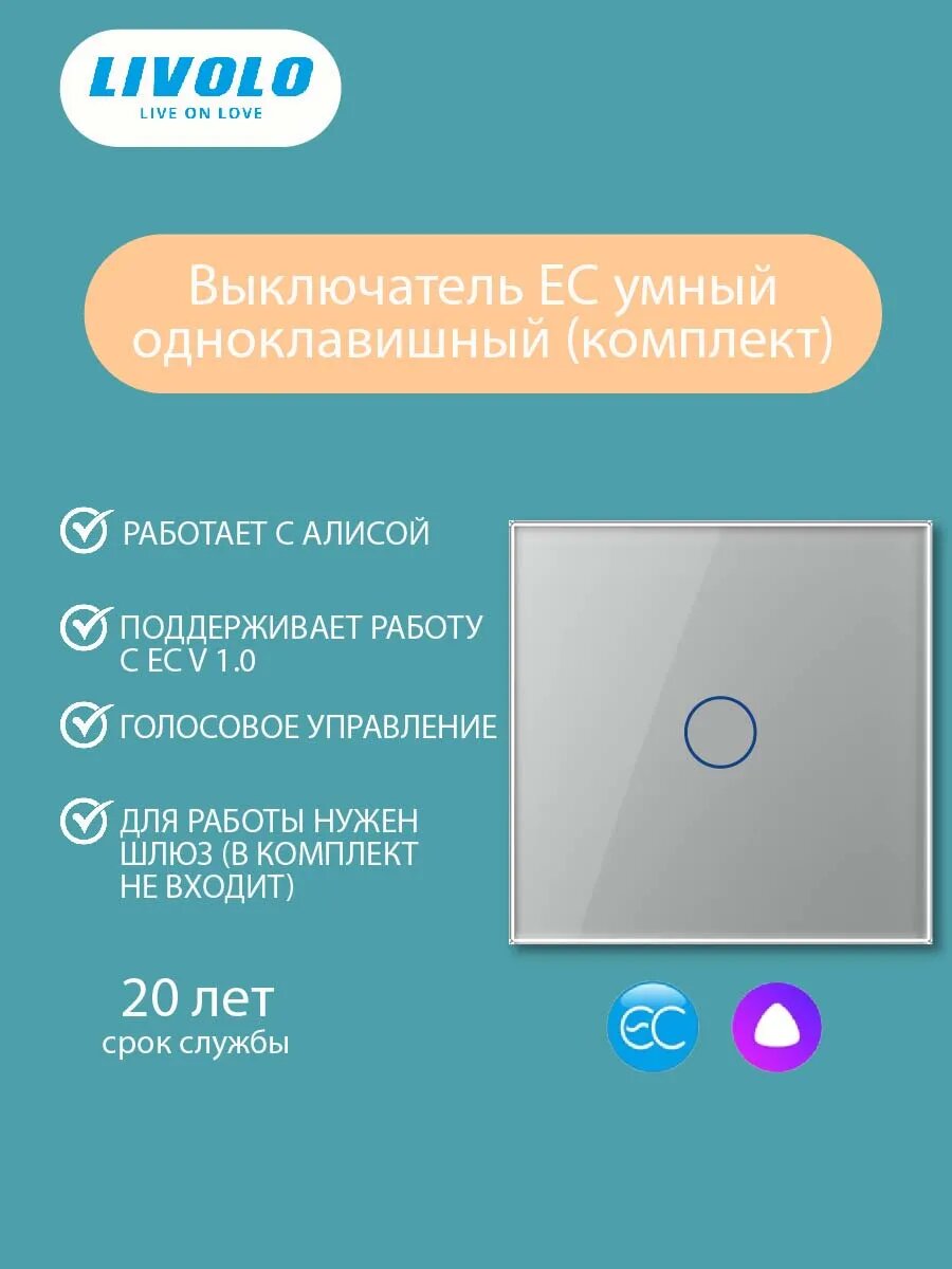 Умный выключатель одноклавишный ЕС с Алисой