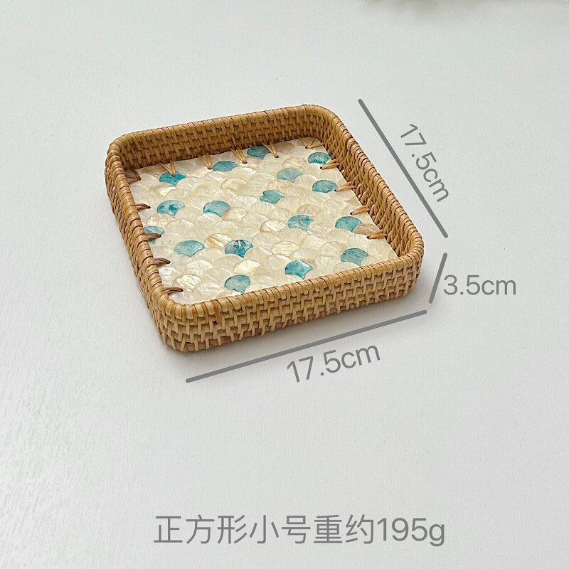 Вьетнамская плетеная тарелка из ротанга с цветными ракушками, скандинавский креативный ручной работы, декоративная тарелка для фруктов, поднос для хранения украшений, поднос для чая, квадратная тарелка