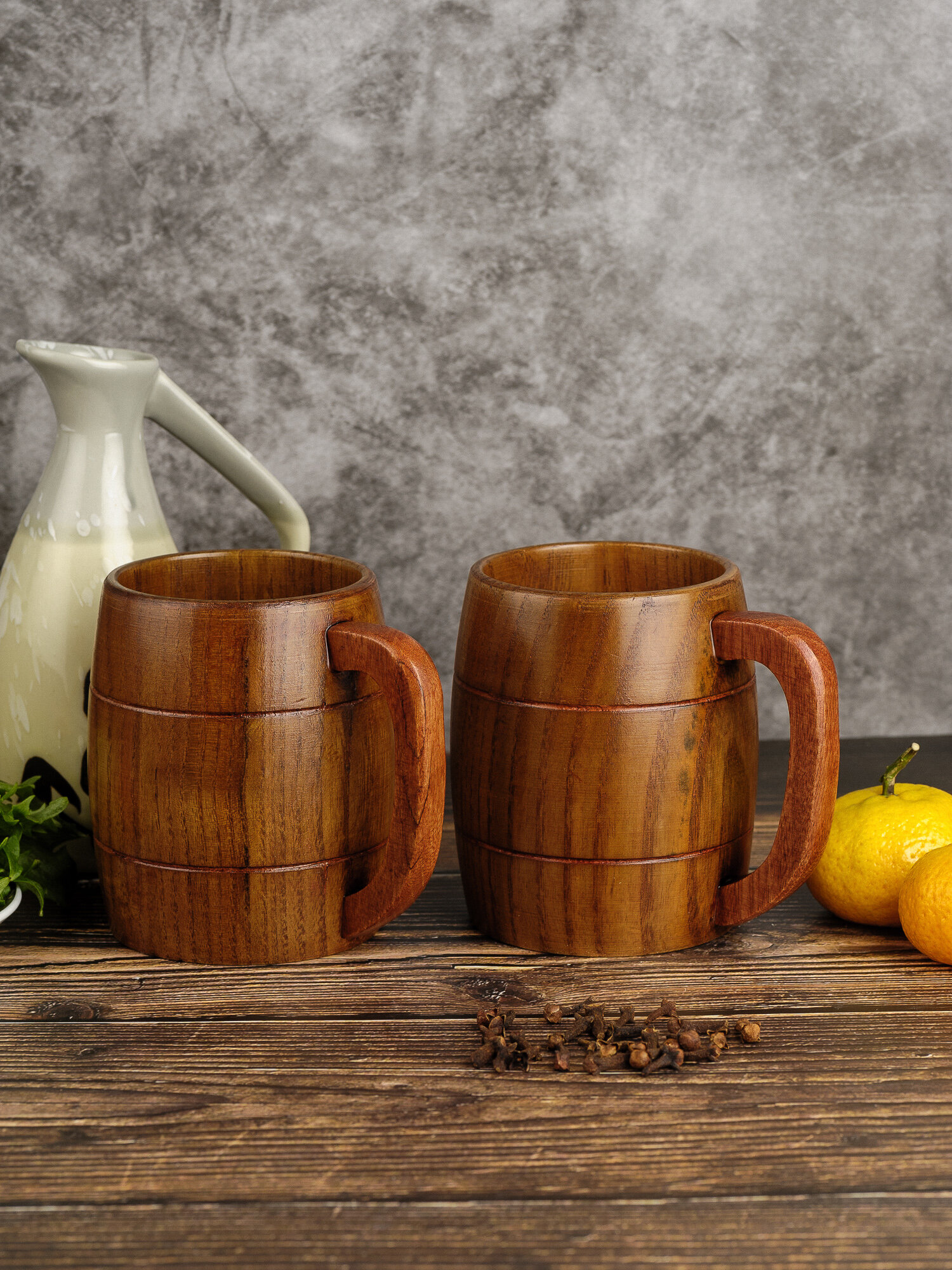 Набор деревянных кружек, 350 мл, 2 шт / Кружки для бани подарочные/ Кружки для кваса / Чайная серия