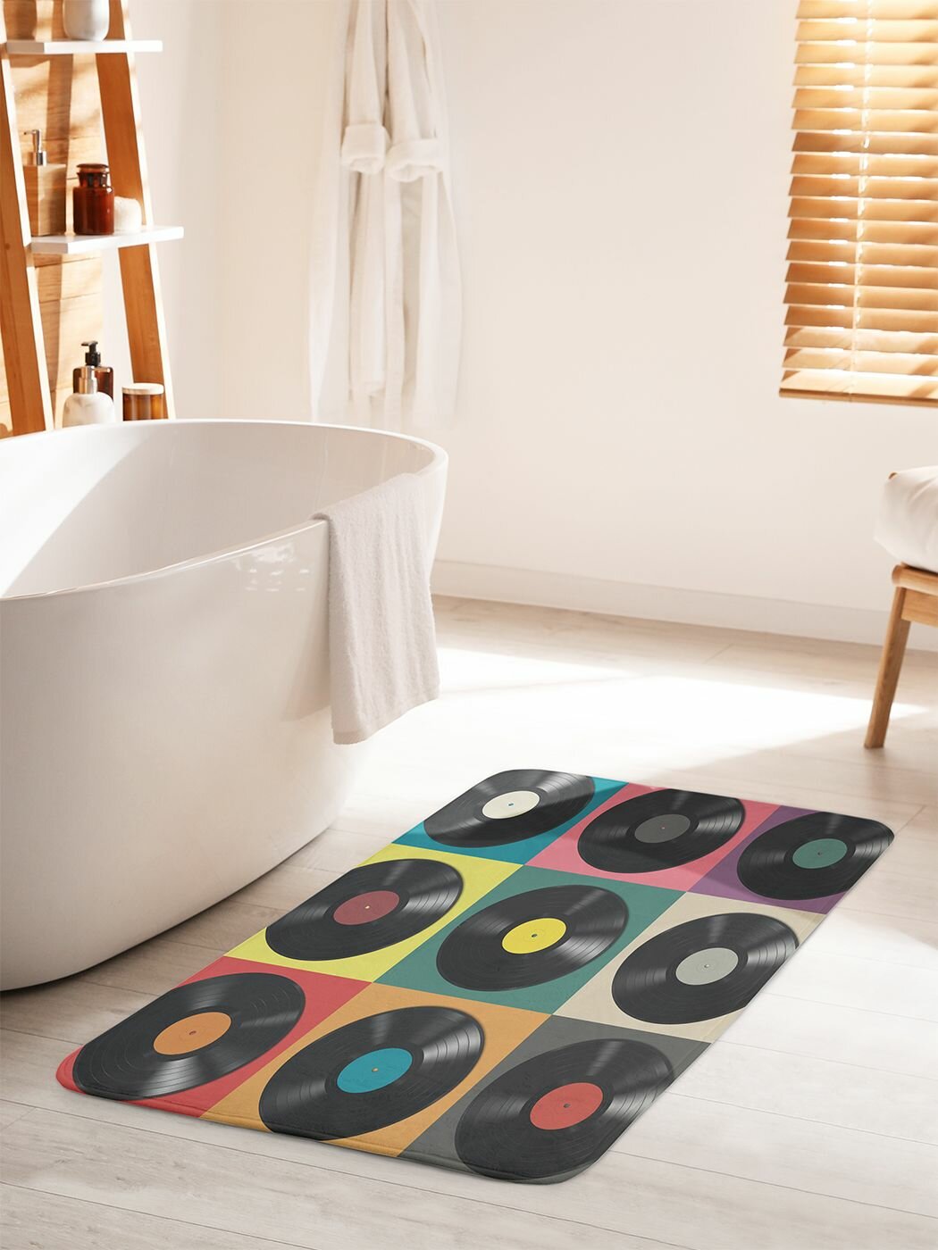 Коврик для ванной комнаты и туалета противоскользящий "Виниловые пластинки" 60х100 см, JoyArty