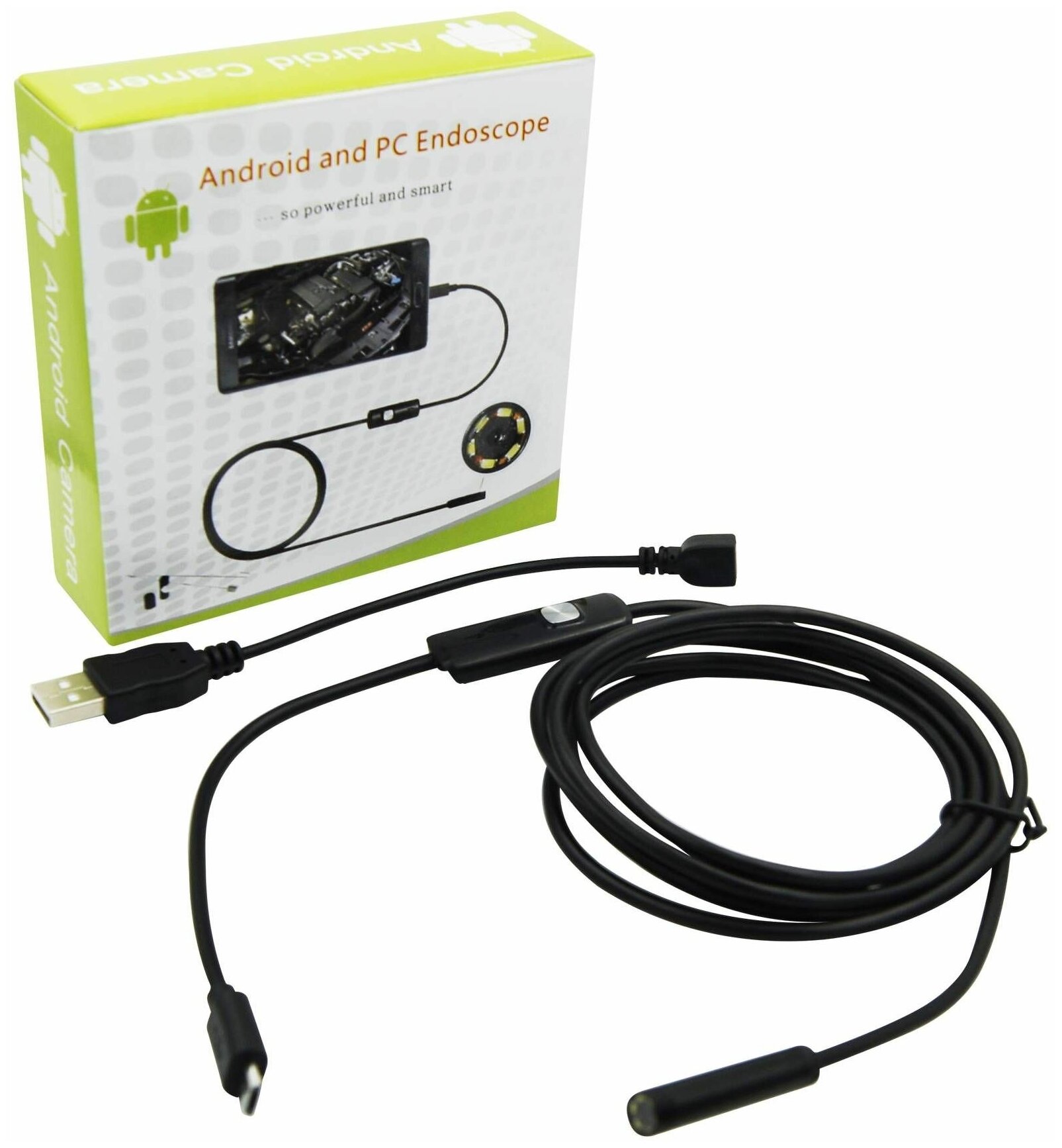 Эндоскоп, гибкий, USB, с подсветкой, водонепроницаемый, длина кабеля 2 м