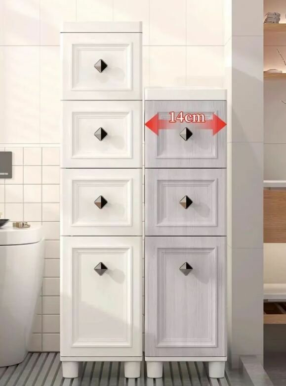 Пластиковый комод на колесах с ящиками для ванной и кухни, премиум шкафпенал габаритами 14 на 40 на 116 см