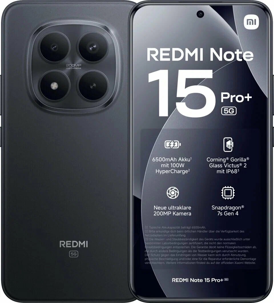 Смартфон Xiaomi Redmi Note 15 pro Plus 5G 12/512Гб Global, Dual nano SIM Black/Черный