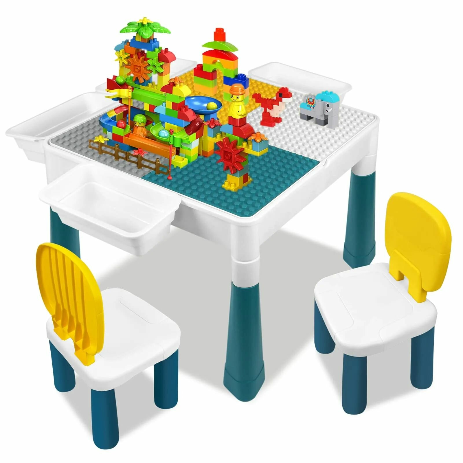 Детский игровой стол + 2 стула HPD Building Block Table Toy / 6 в 1