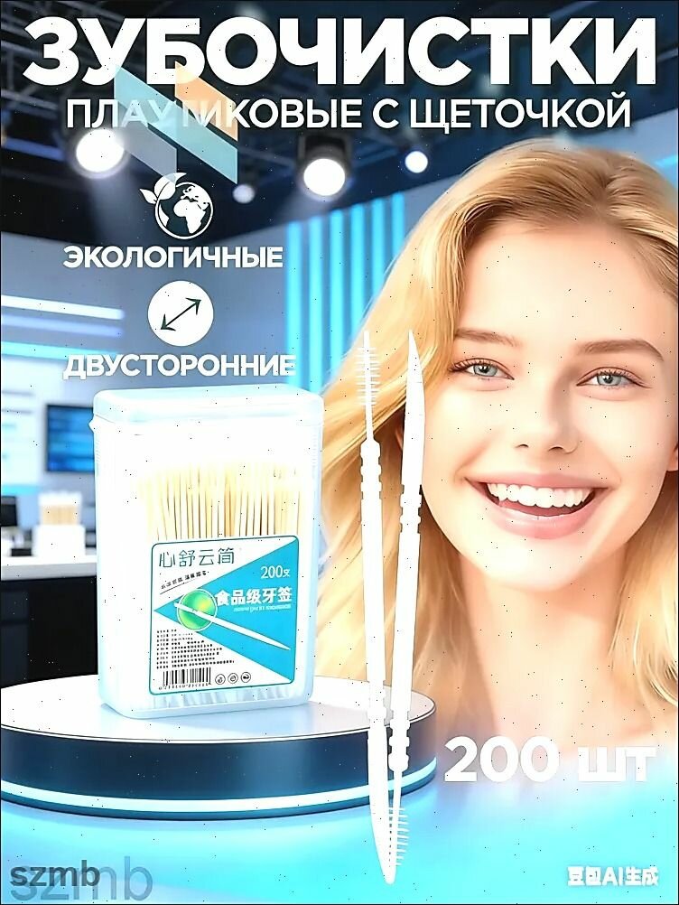 Пластиковые тонкие зубочистки 200шт. Зубочистки с Ершиком в упаковке