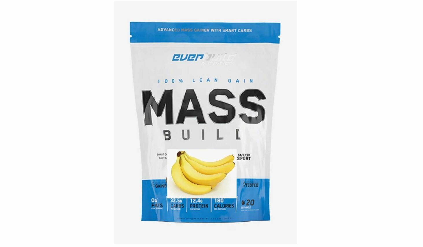 EVERBUILD, Mass Build Gainer, Гейнер, Банановый (Banana shake), 1000 гр