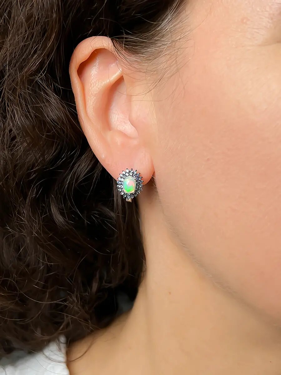 Серьги, серебро, 925 проба, сапфир, опал