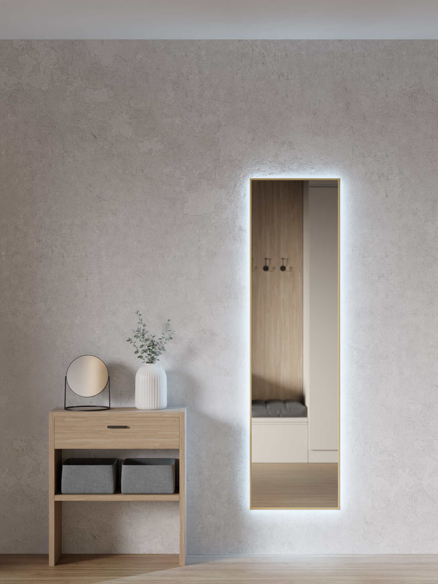 Зеркало с подсветкой в алюминиевой раме настенное ONE MIRROR 160х40см. Свет: Холодный белый 6000К. Золото