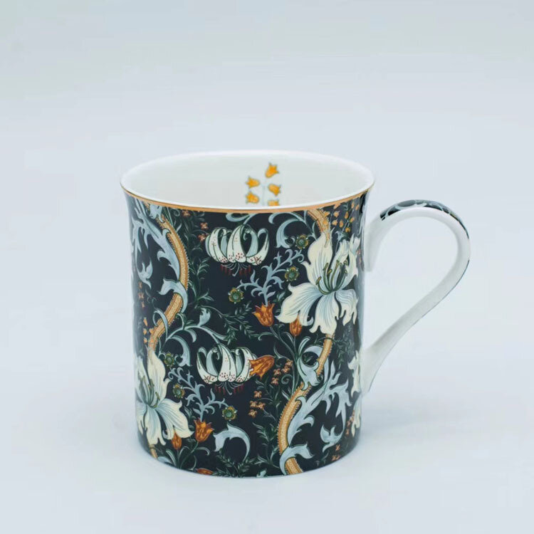 Кружка из костяного фарфора 2026, легкий люксовый английский цветочный стиль, домашняя керамическая чашка, чашка для кофе, чашка для завтрака, чашка для воды, подарок из костяного фарфора.