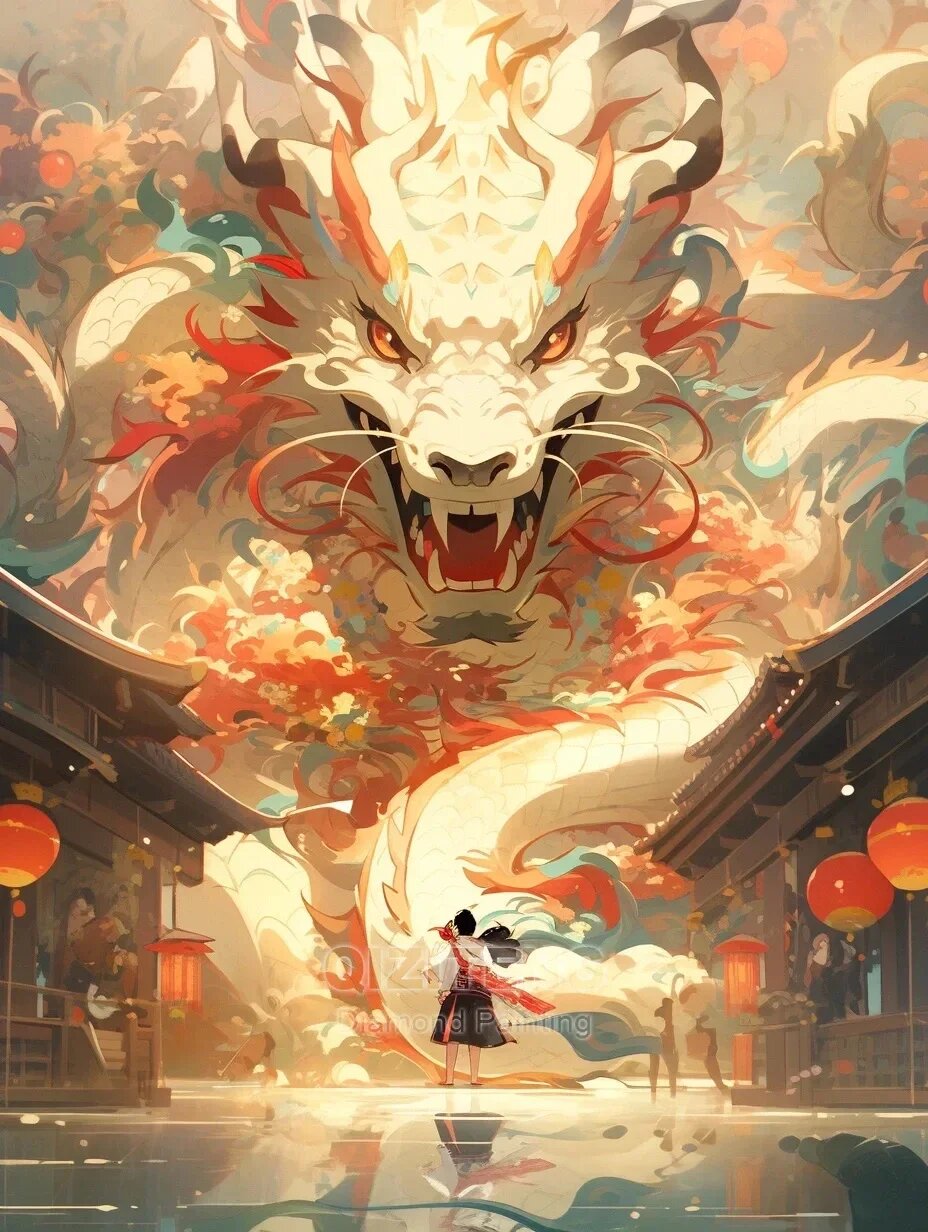 Алмазная живопись QIZITENG Китайский дракон 20x30cm AB Square, XP-3711