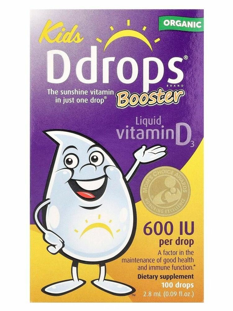 Детский органический жидкий витамин D3, 15 мкг (600 МЕ), 2,8 мл (0,09 жидк. унции), Ddrops