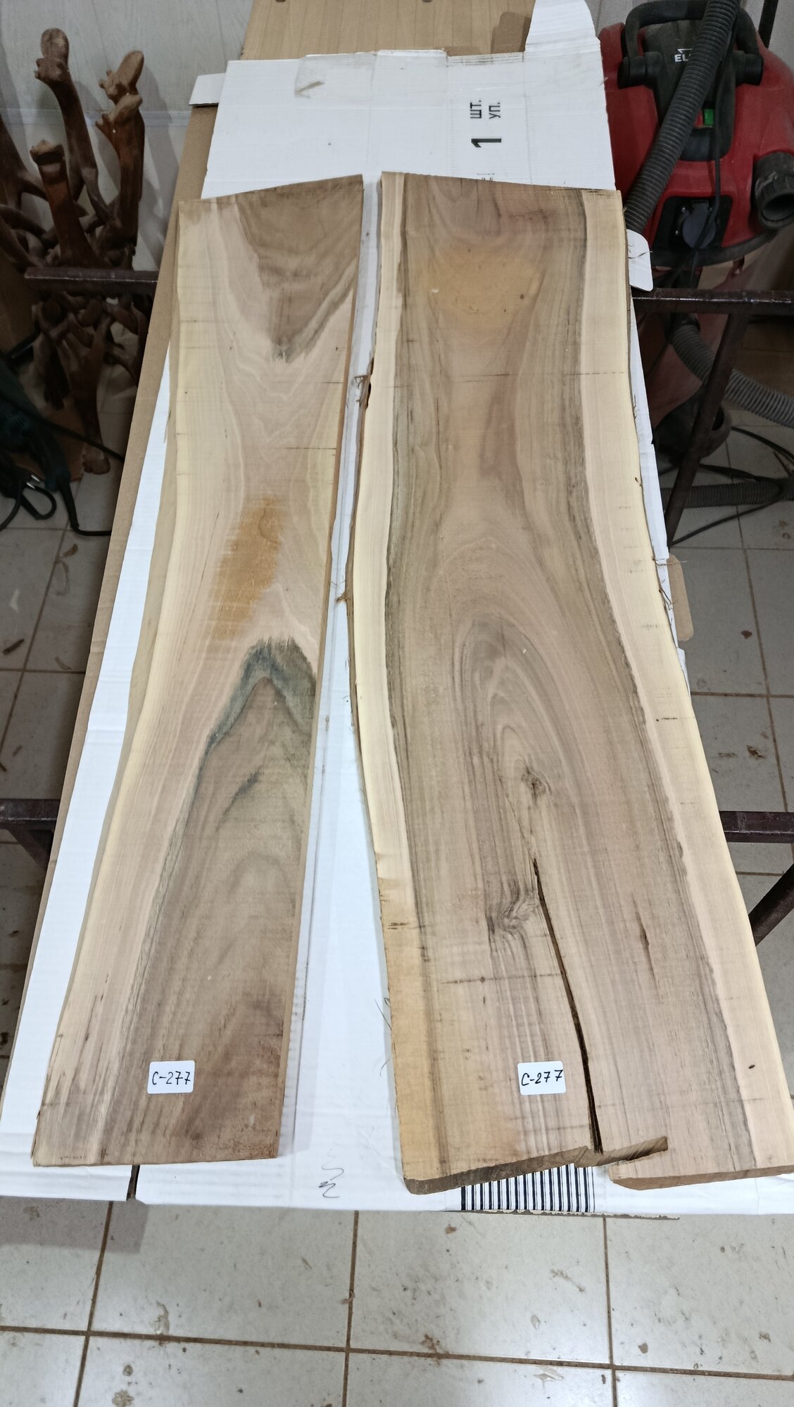 Слэб из ореха 102х25х2,3см,102х16х2,3см(С277), комплект из 2-х штук высушенный спил дерева, калиброванный