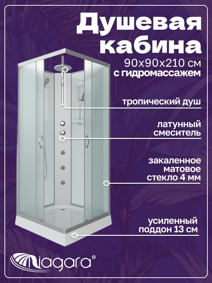 Душевая кабина с гидромассажем Niagara NG-1101-14BKTG (900х900х2100) низкий поддон (13см) стекло матовое