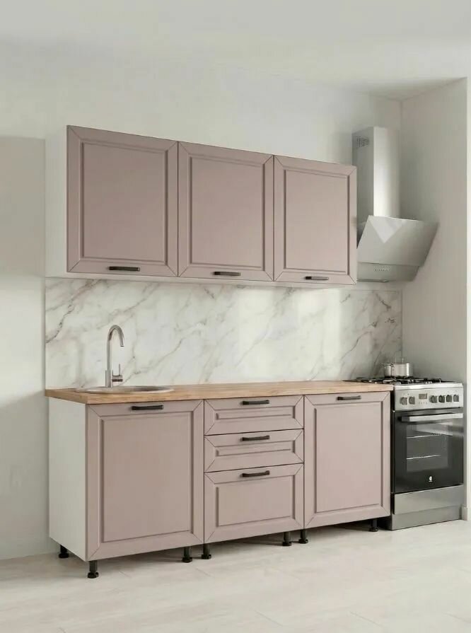 Кухонный гарнитур Лилия 1,8м МДФ кашемир, с выдвижными ящиками, без столешницы