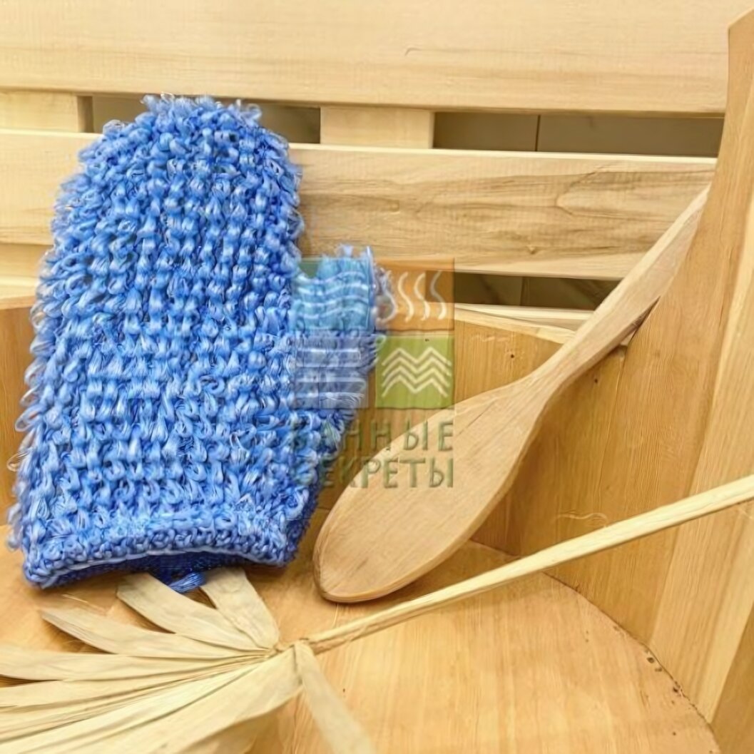 Мочалка банная рукавица с поролоном, полипропилен, синяя, массаж и очищение кожи