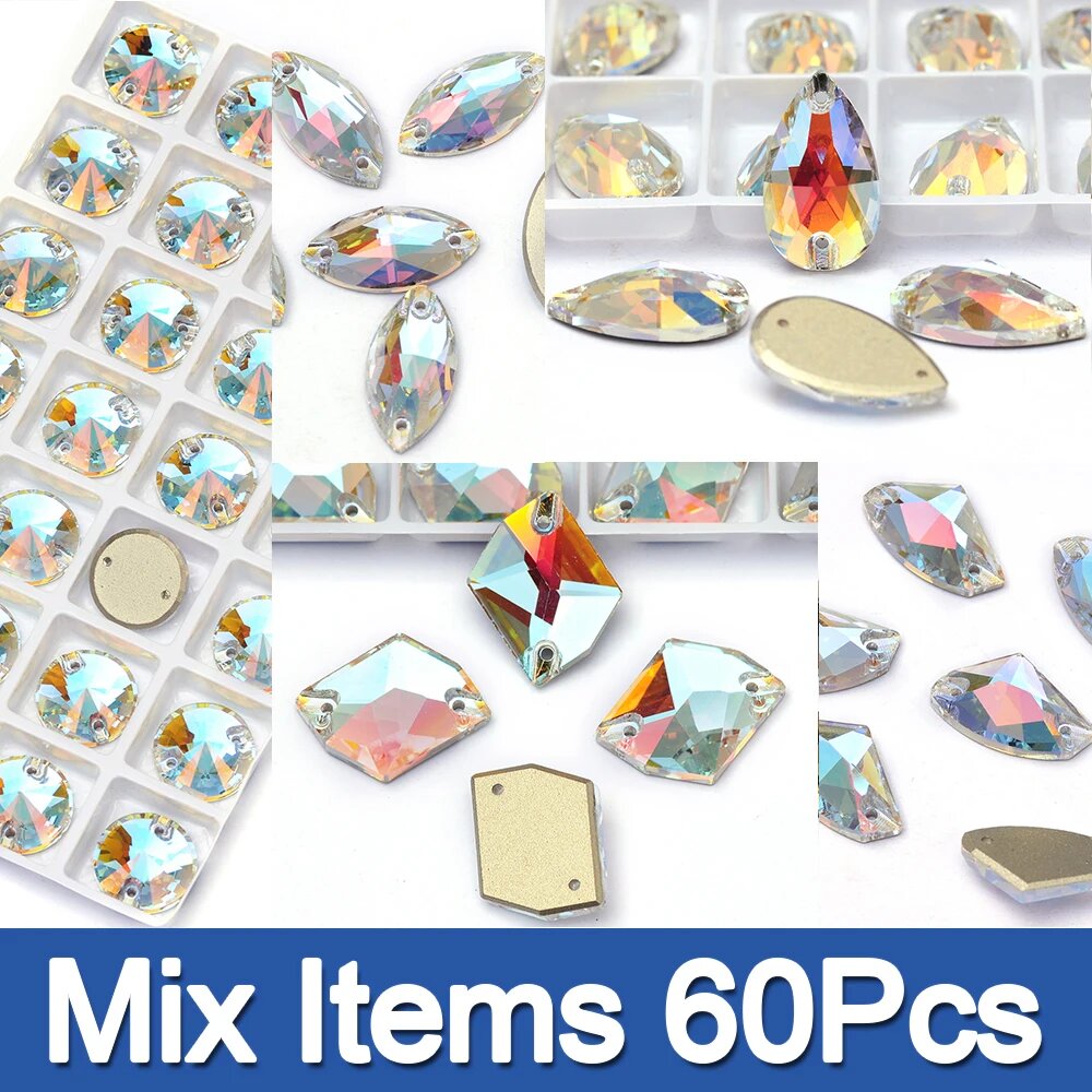 Стразы для шитья, Mix Items 60Pcs, цвет Mix