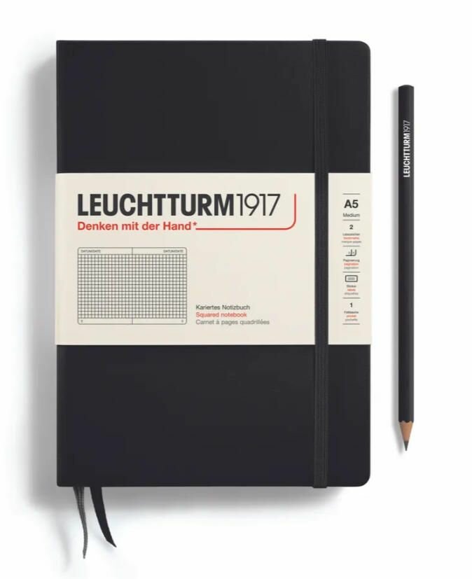 Блокнот Leuchtturm1917 Classic A5 (14.5x21см.), 80г/м2, 251 стр. (125 л.), в клетку, твердая обложка
