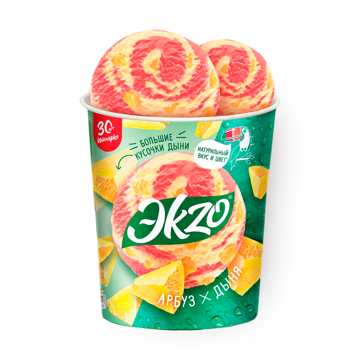Мороженое Экзо "Арбуз и дыня", с кусочками фруктов, в пластиковом стаканчике, 520 г