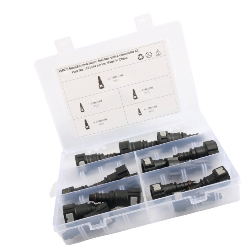 15шт Комплект Для Ремонта Топливопровода Универсальный Быстроразъемный Соединитель Топливопровода Для Автомобилей И Мотоциклов С Ящиком Для Хранения
