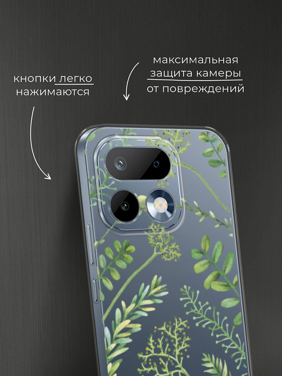 Чехол на Realme 16 Pro / Реалме 16 Про с принтом Green Leaves, прозрачный — фото 1