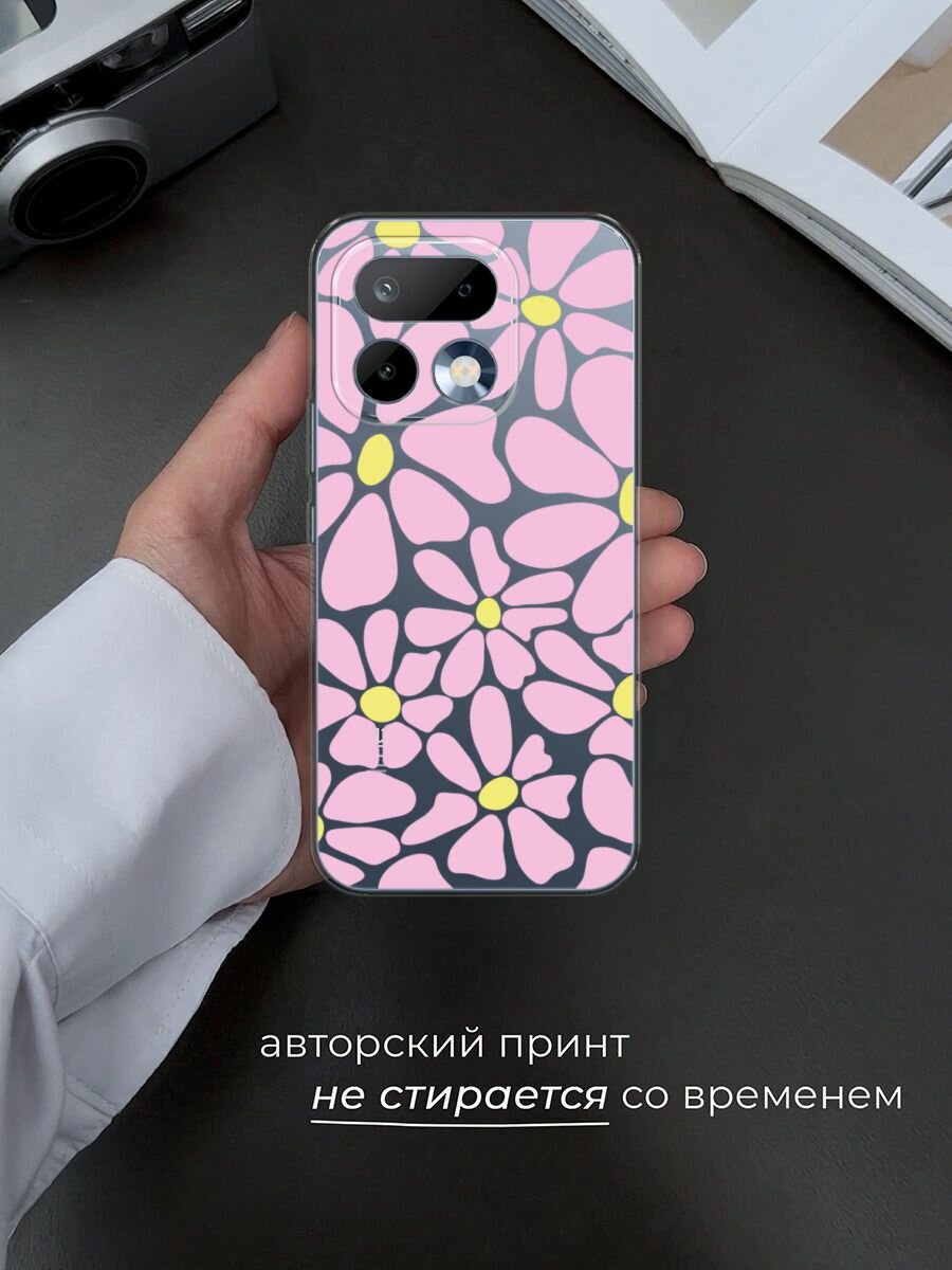 Чехол на Realme 16 Pro / Реалме 16 Про с принтом Розовые лепестки 2, прозрачный — фото 1