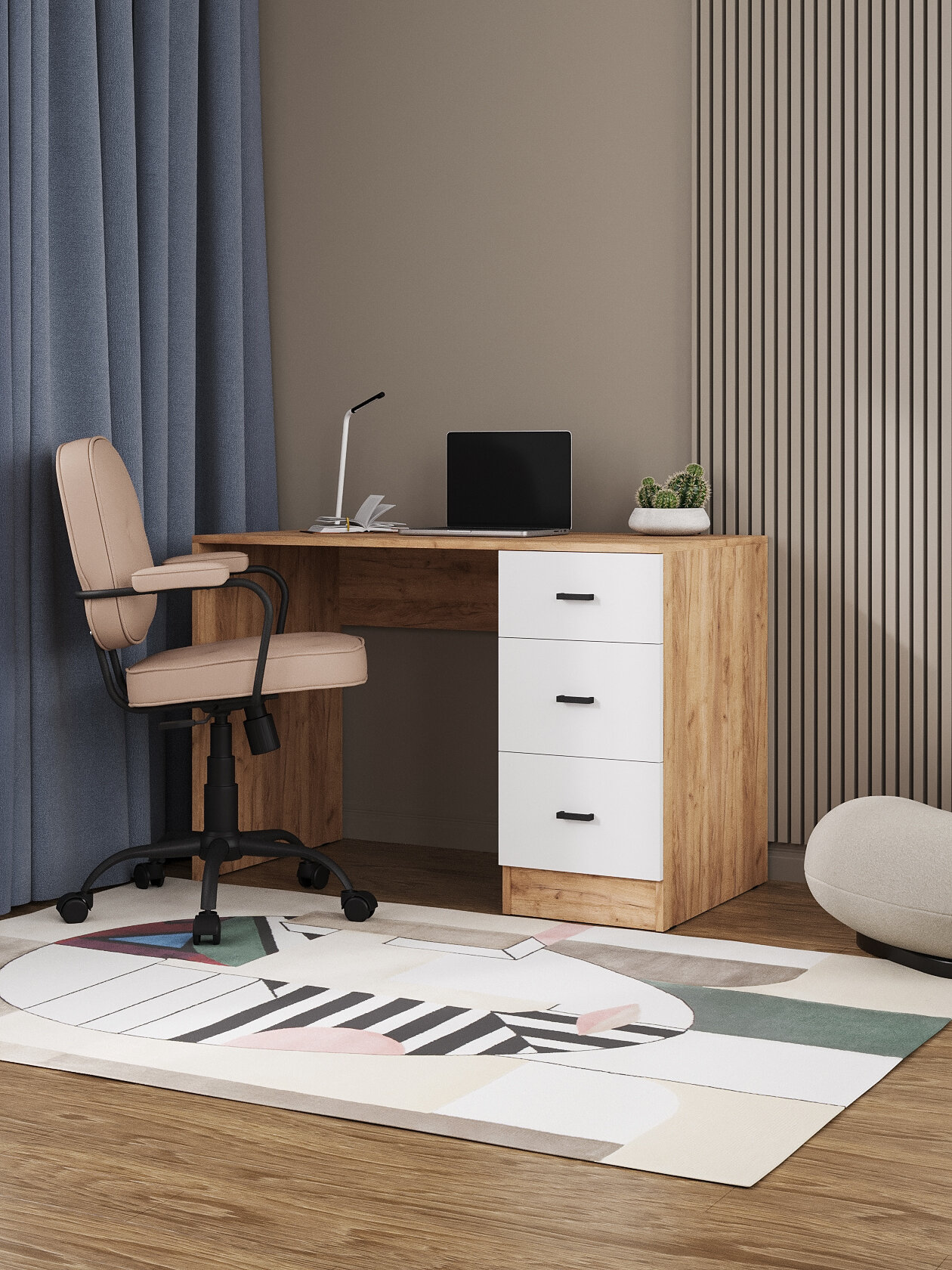 Компьютерный, письменный стол Стандарт с ящиками, 110х59х75 см, Дуб Вотан / Белый гладкий