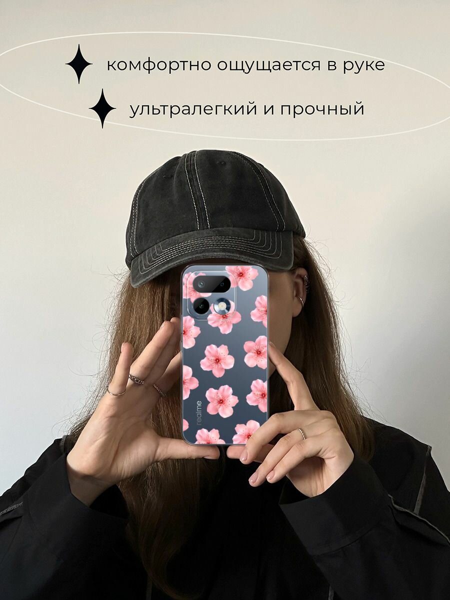 Чехол на Realme 16 Pro / Реалме 16 Про с принтом Цветки сакуры, прозрачный — фото 1