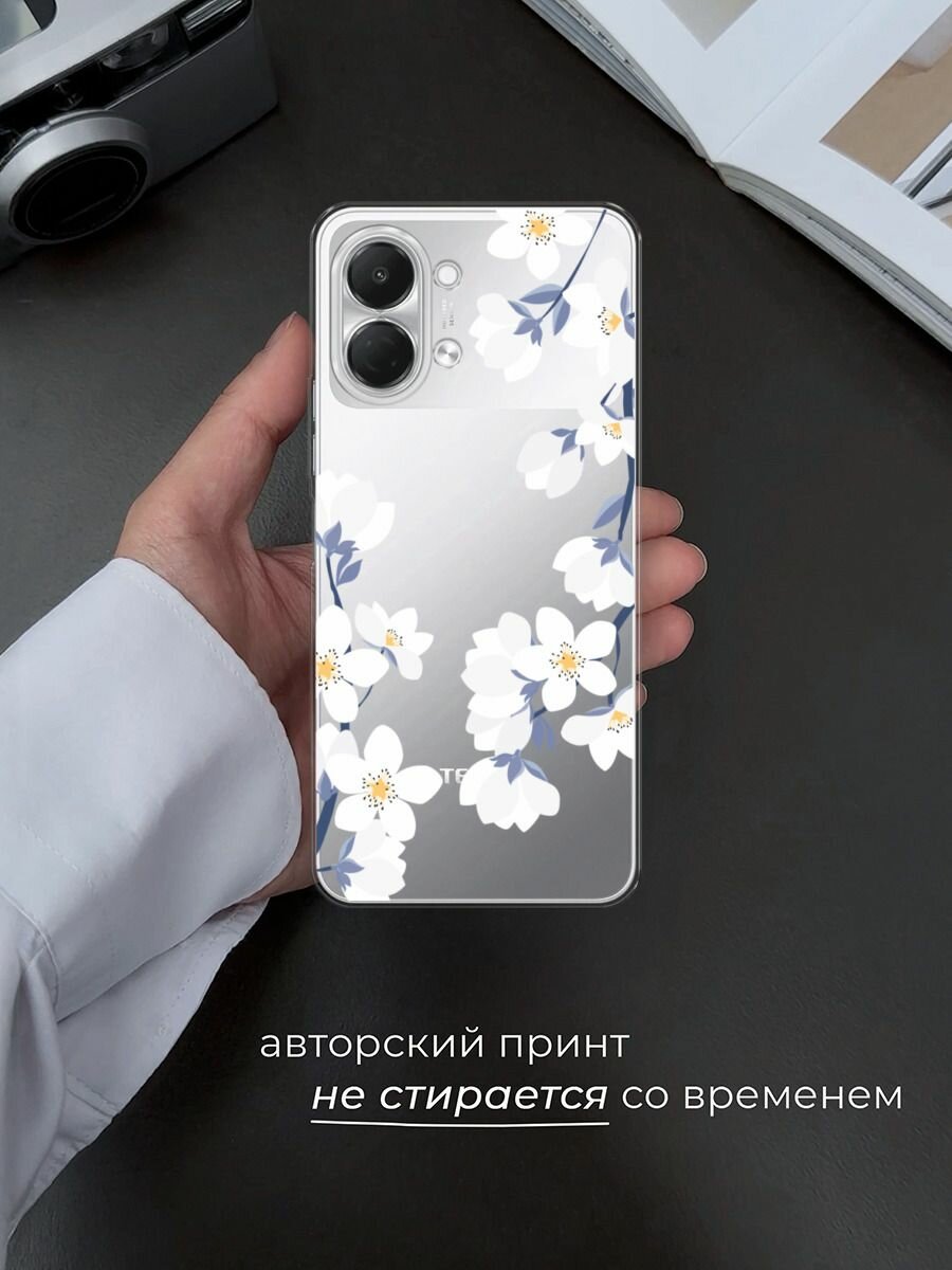 Чехол на Tecno Spark Go 3 / Текно Спарк Го 3 с принтом Blooming flowers, прозрачный — фото 1