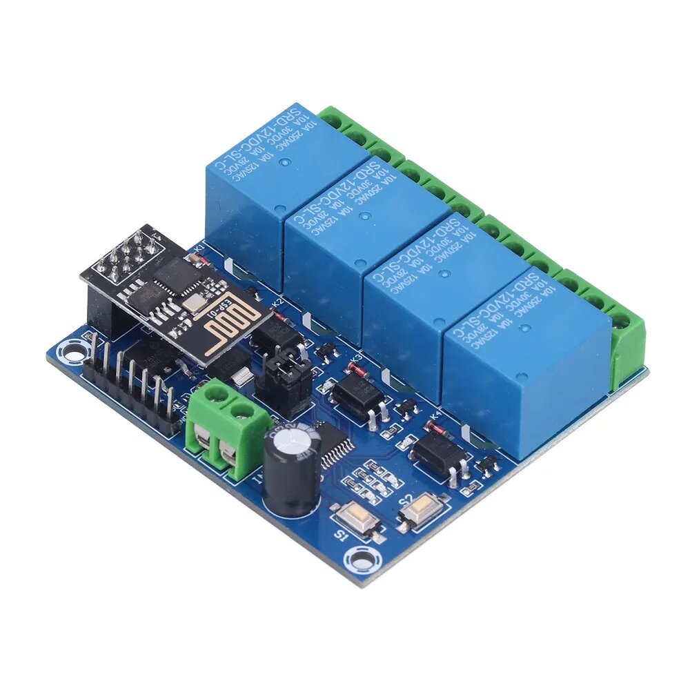 Релейный модуль Wi-Fi ESP-01 SRD-12VDC-SL-C Умное реле 4 канала 10A 250VAC — фото 1
