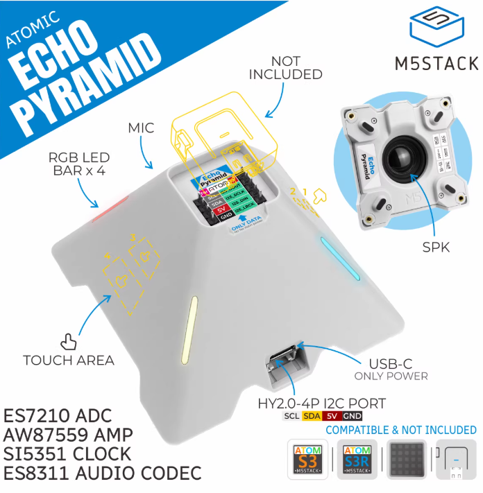 M5Stack Echo Pyramid Интеллектуальное голосовое взаимодействие Функциональное основание Скачать ES8311