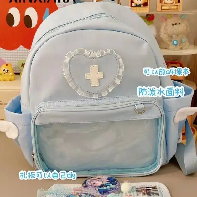 Японский рюкзак Harajuku Ita с милыми крыльями, нейлоновый школьный рюкзак большой емкости, значок в стиле аниме «сделай сам», сумка для боли, дисплей, эстетический рюкзак для девочек