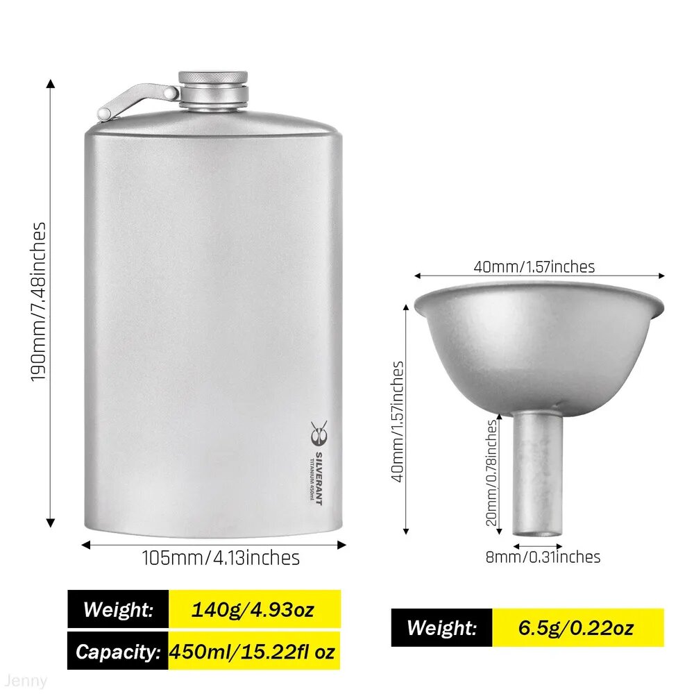 Туристическая титановая бутылка для вина SILVERANT 450ml Версия с полированным песком 18+