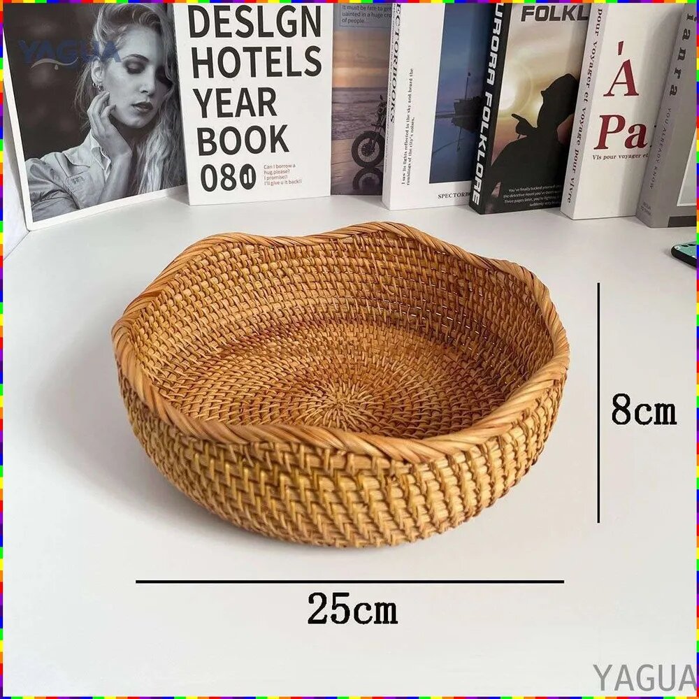 Поднос из ротанга, 25 см х 25 см, 1 шт, бежевый, круглый для закусок и пива