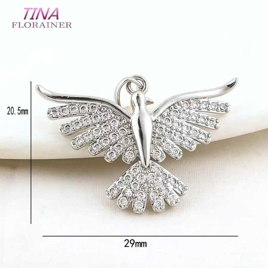 Подвеска птица с кристаллами, серебряного цвета, 2 шт, Style 15