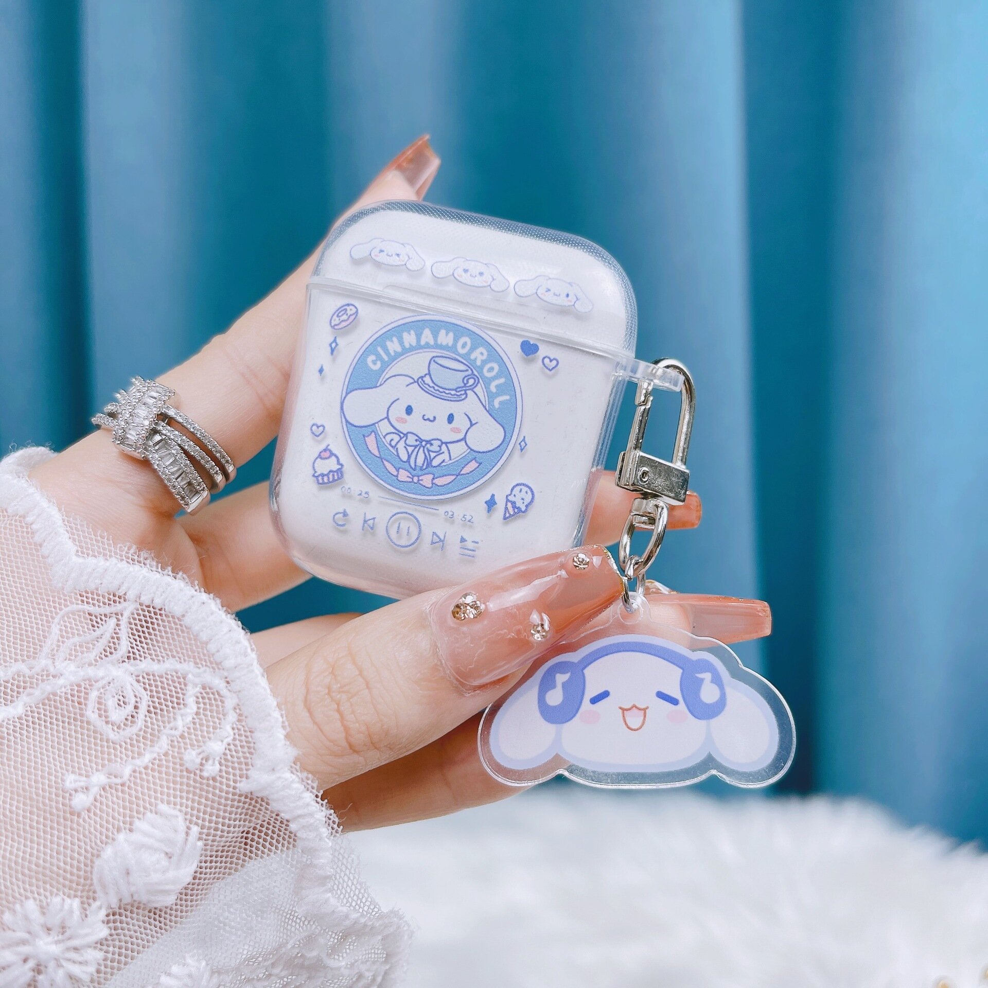 Синий силиконовый чехол с киннамоновым псом и совместным подвесом для AirPods 1/2 поколения