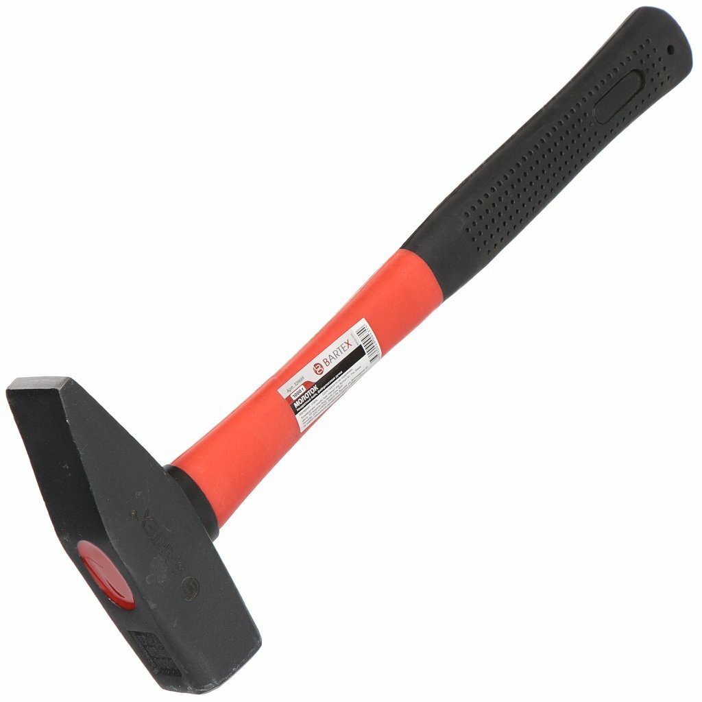 Молоток слесарный Bartex B0010, 1 кг, квадратный боек, фибергласовая рукоятка, надежный ручной инструмент для мастерской.