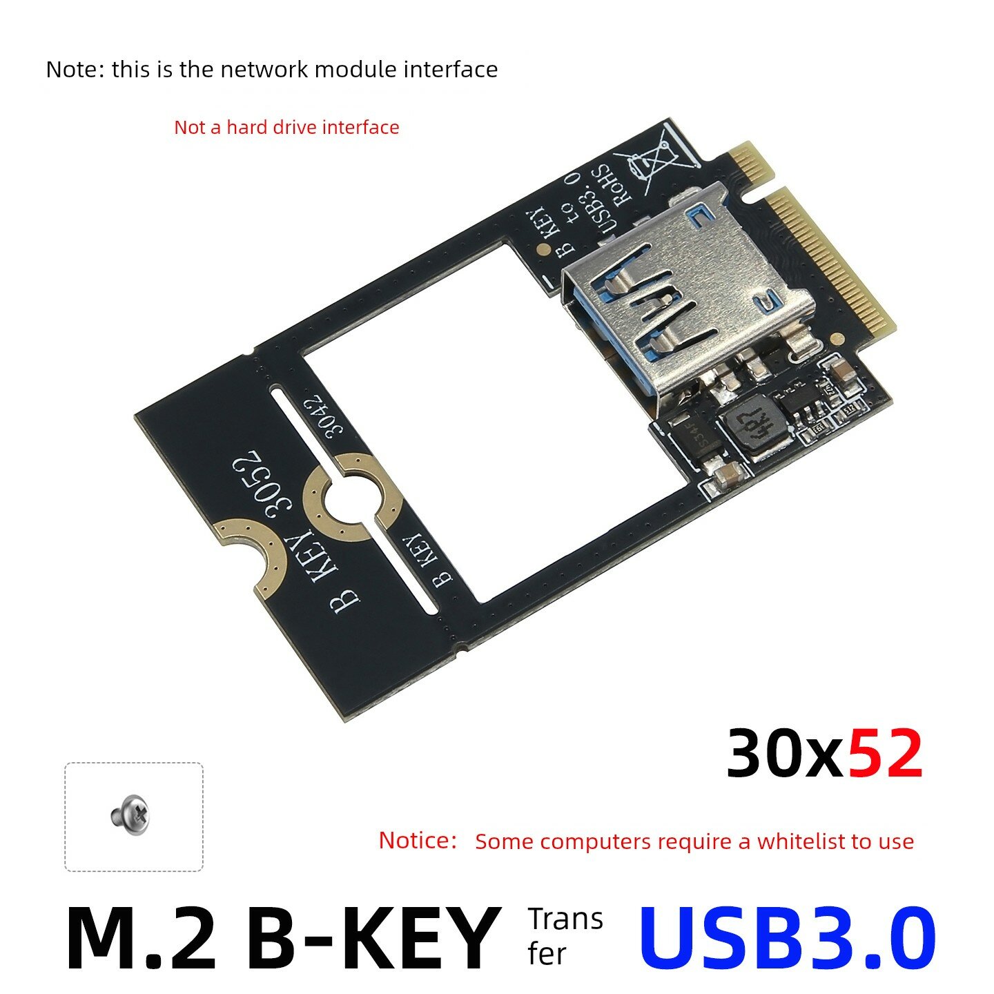 Адаптер M.2 B-Key к USB 3.0 для SSD, размеры 30x52 мм, совместимый с интерфейсом PCIe M.2