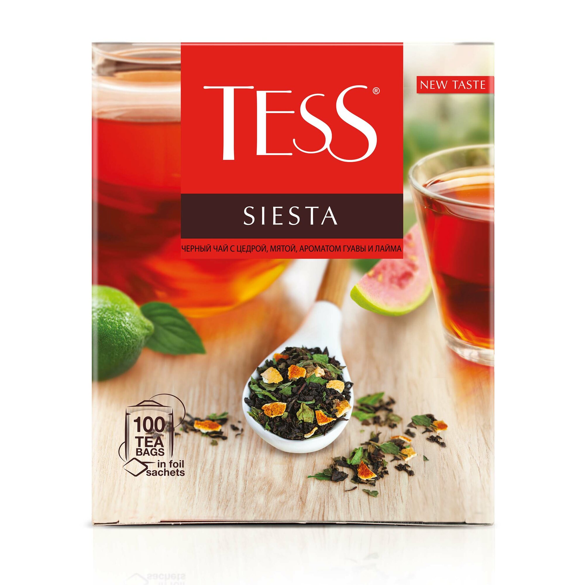 Чай черный Tess Сиеста в пакетиках, с мятой, гуавой и цитрусами, 100 пак.
