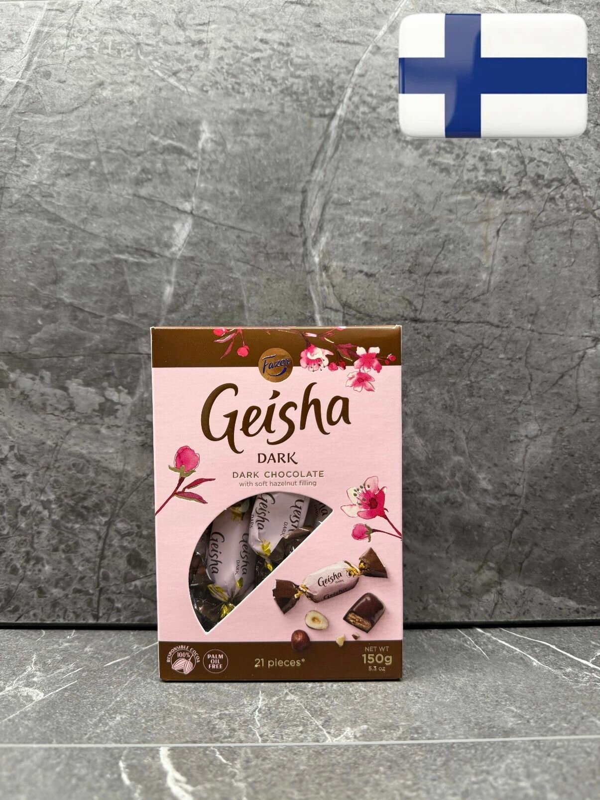 Конфеты Fazer Geisha с начинкой ореховой нуги и темным шоколадом 150 гр.