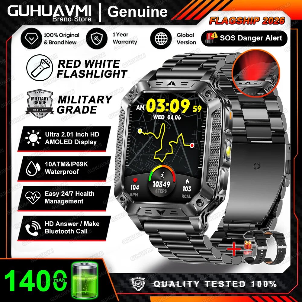 Smart Watch 2026 Military Edition Black Steel 2A