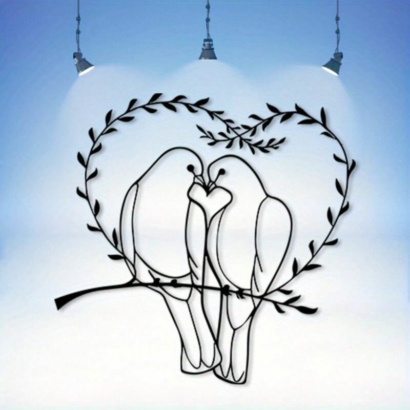 Кованая скульптура Голуби с венком, настенное панно для спальни, подарок паре