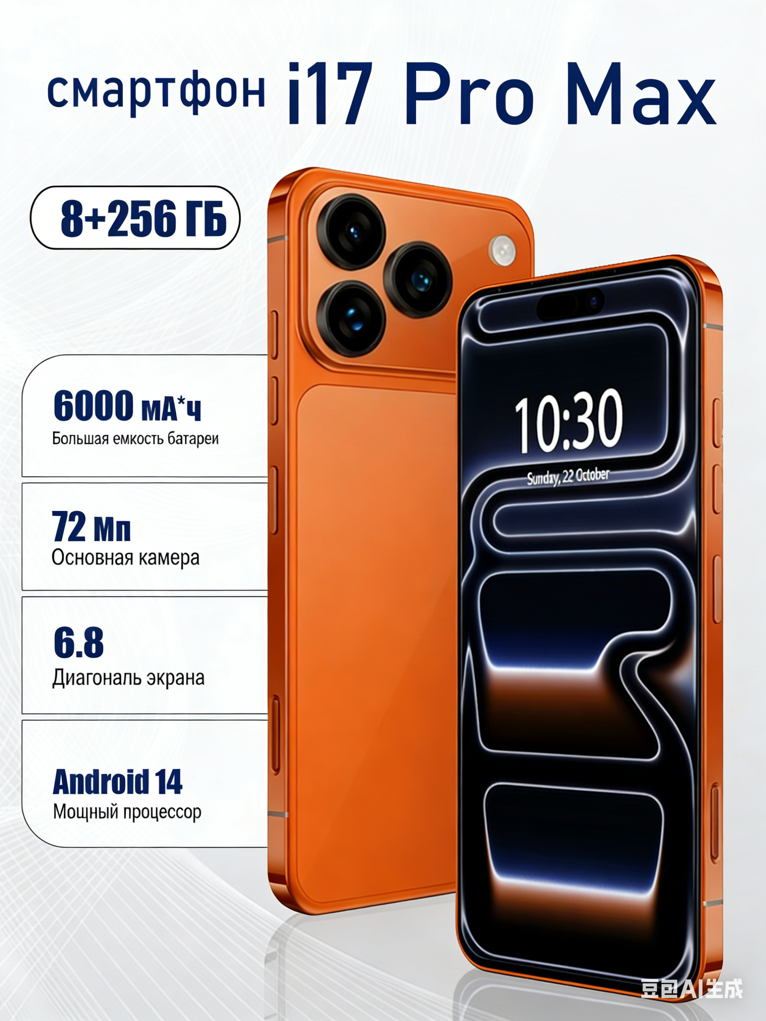 Смартфон I17 Pro Max, Android 14, 12Гб+512Гб, камера 48Мп, экран 6.8", 2 SIM