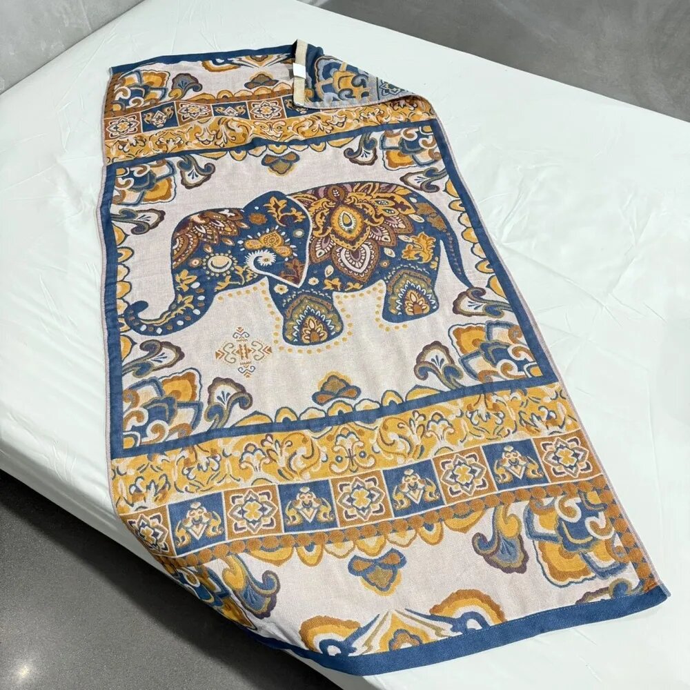 Полотенце для ванной 80x160 см, муслин, слоновая кость, коричнево-красный, 1 шт