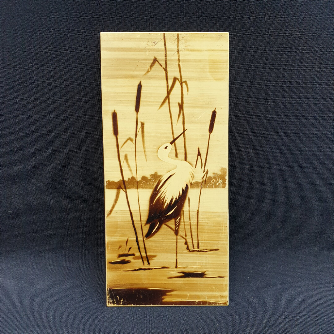 Винтажное панно Цапля 22х10 см, пластик СССР