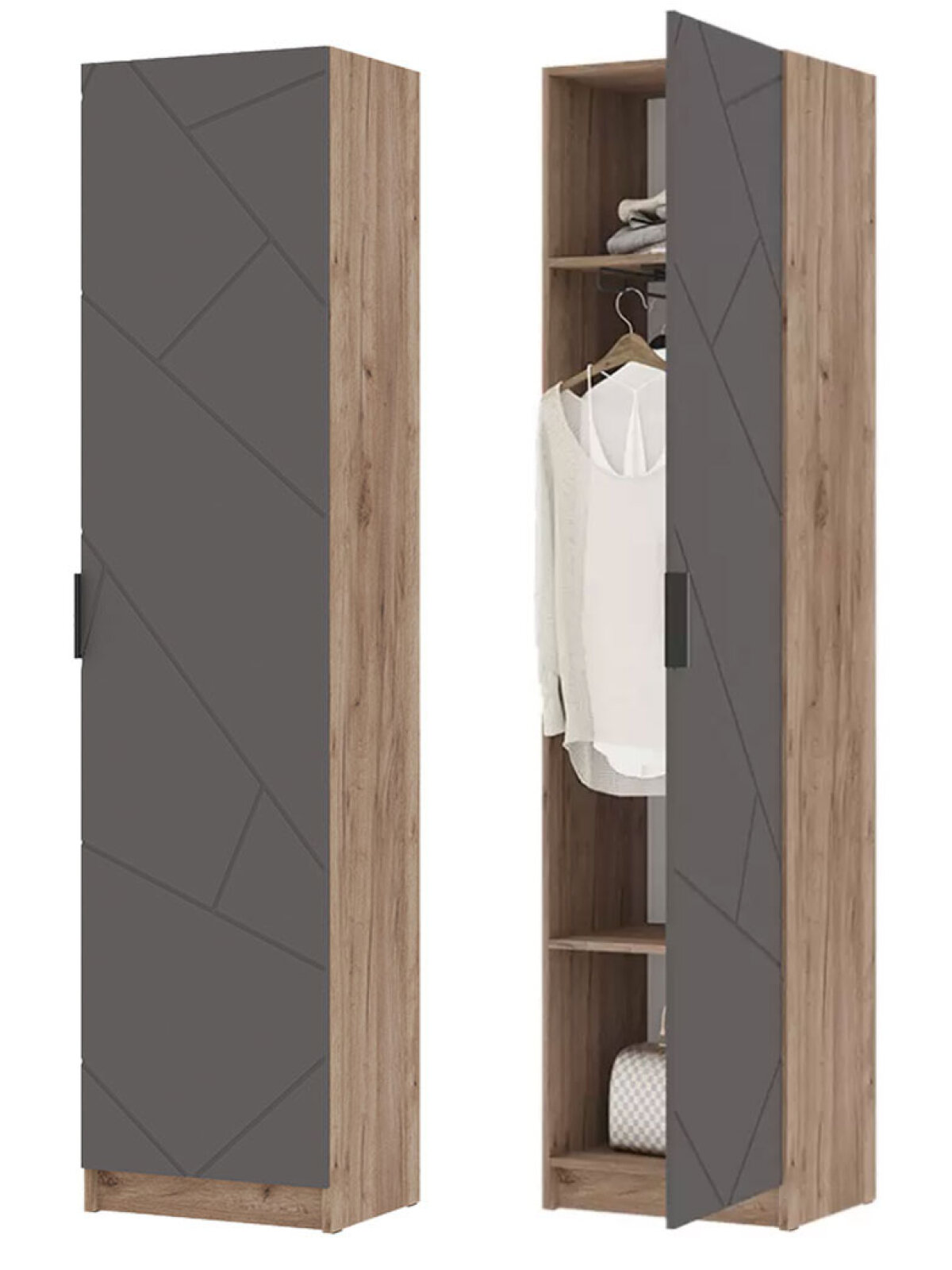 Шкаф платяной 50 см "Орегон" асфальт+ дуб крафт Huge Mebel. Ширина 500 Высота 2100. Шкафы распашные