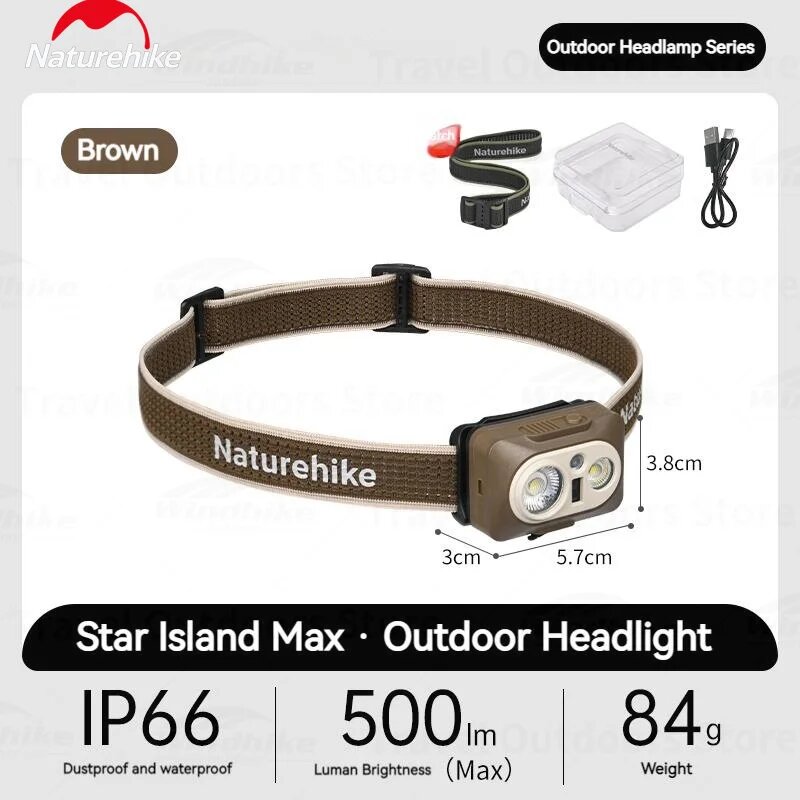 Naturehike Star Island Max налобный фонарь Brown, 500 лм, IP66