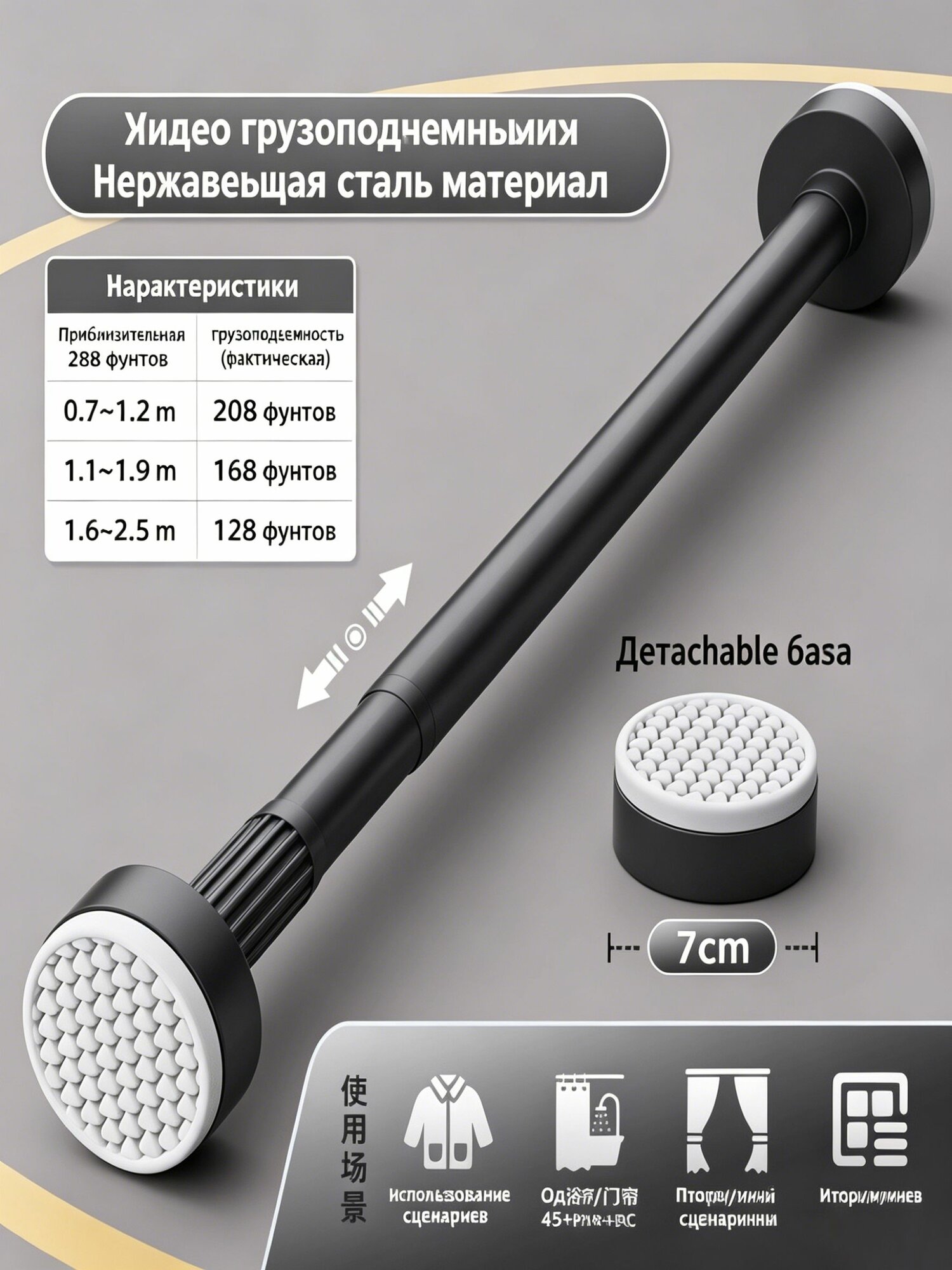 Карниз для штор в ванной, Выдвижной1,6-2,5 м, Подходит для ванной комнаты, спальни, гостиной, балкона