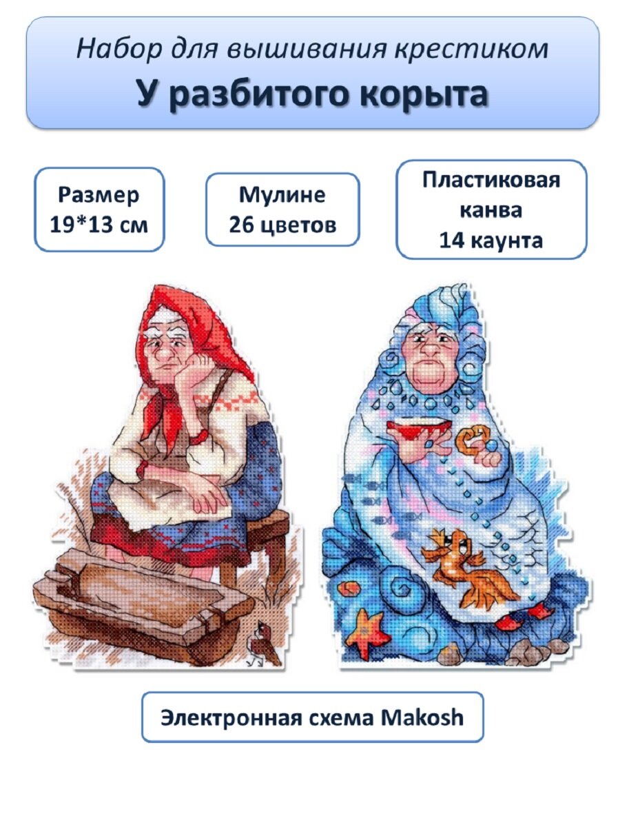 Набор для вышивания крестом "У разбитого корыта" 19*13 см, вышивка на пластиковой канве