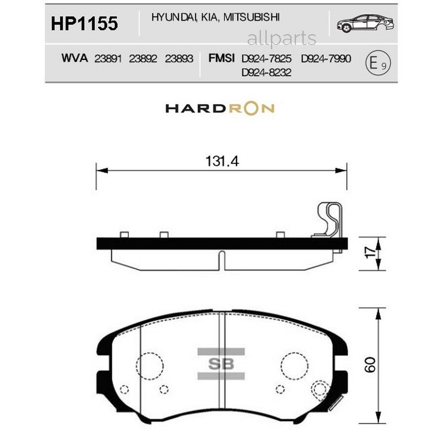 SANGSIN BRAKE HP1155 колодки торм. HYUNDAI SONATA (тагаз)/KIA SPORTAGE 04- перед. К-Т (HARDRON)